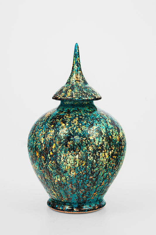 Jarre ballon Turquoise flocon d'or Vendu – Atelier céramiste Tommy Zen